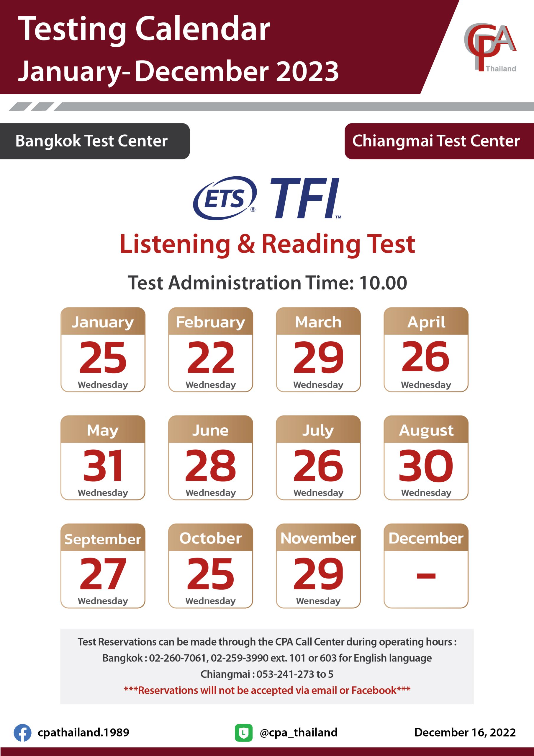 In-House Test Schedule – CPA (Thailand)